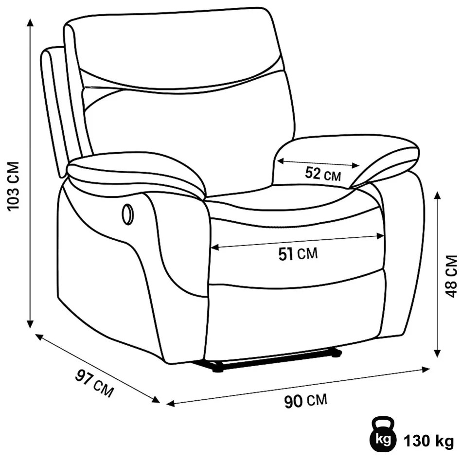 Relaxační křeslo BENNY s elektrickým polohováním — látka, hnědá (rozbaleno)