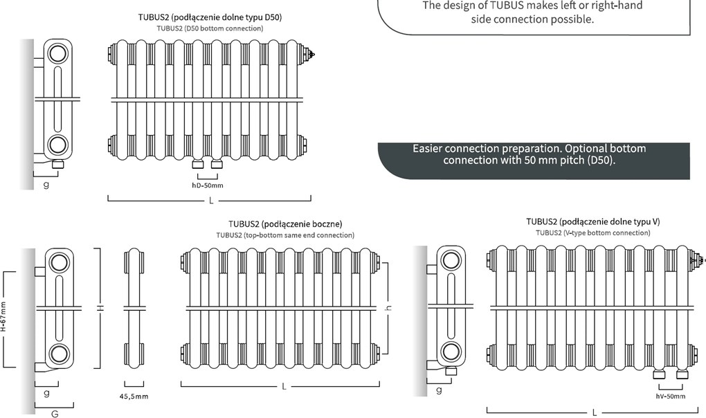 Hopa Tubus 2 koupelnový radiátor 622 x 1500 mm středové připojení černá RADTUB21501331S