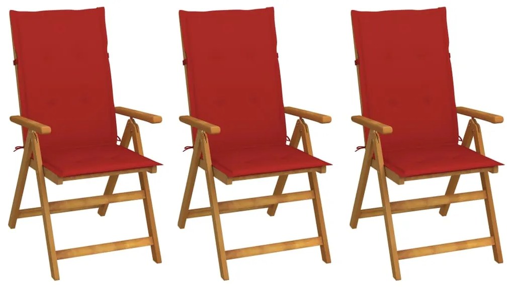 3064095 vidaXL Skládací zahradní židle s poduškami 3 ks masivní akáciové dřevo