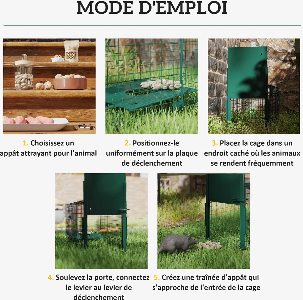 Outsunny Záchytná past na živé zvířata z oceli s 1 vchodem pro potkany a myši rozměr 80L x 25W x 30H cm tmavě zelená