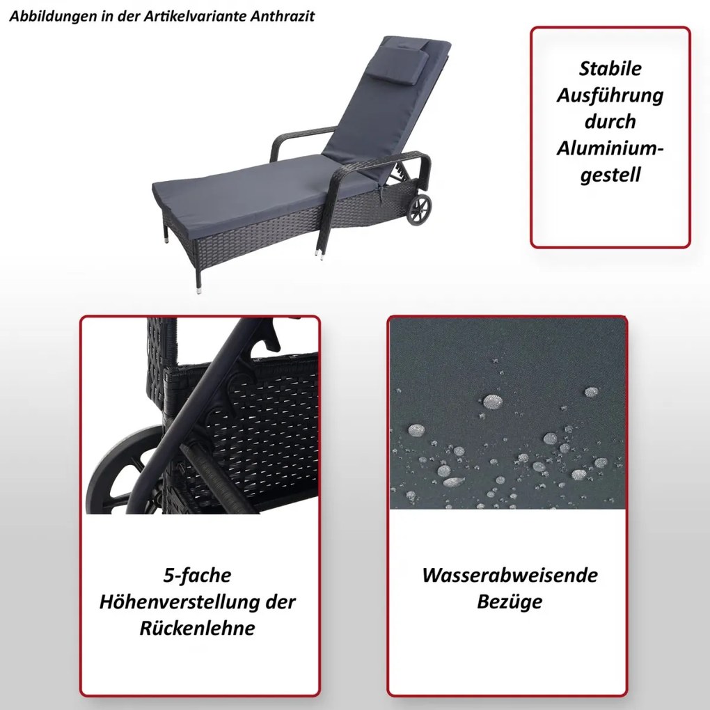 Zahradní lehátko Carrara, polyratan/hliník - antracit, světle zelený polštář