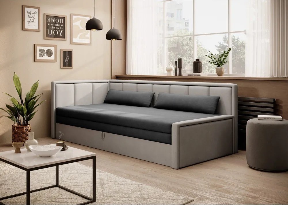 Šedá žinylková rozkládací/s úložným prostorem pohovka 214 cm Fulgeo – ELTAP