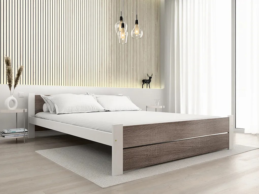 Postel IKAROS DOUBLE 160 x 200 cm, bílá/dub lanýž Matrace: Matrace Coco Maxi 20 cm, Rošt: Bez roštu