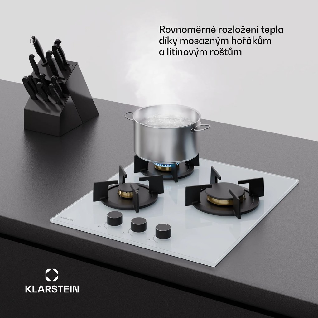Klarstein Goldflame plynová varná deska | 3 hořáky s elektrickým zapalováním | zemní plyn & LPG | 5800 W | 45 cm