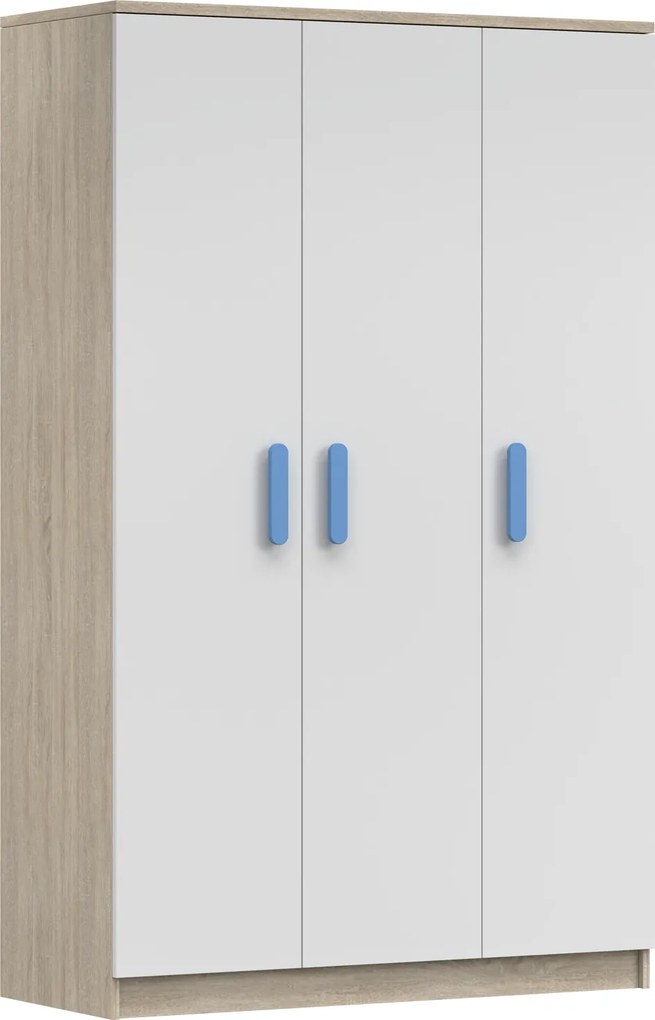 IDZ Šatní skříň SMYK III 3D 19, 120 cm Bílá + Dub Sonoma / Barevné úchytky Barva: Červená
