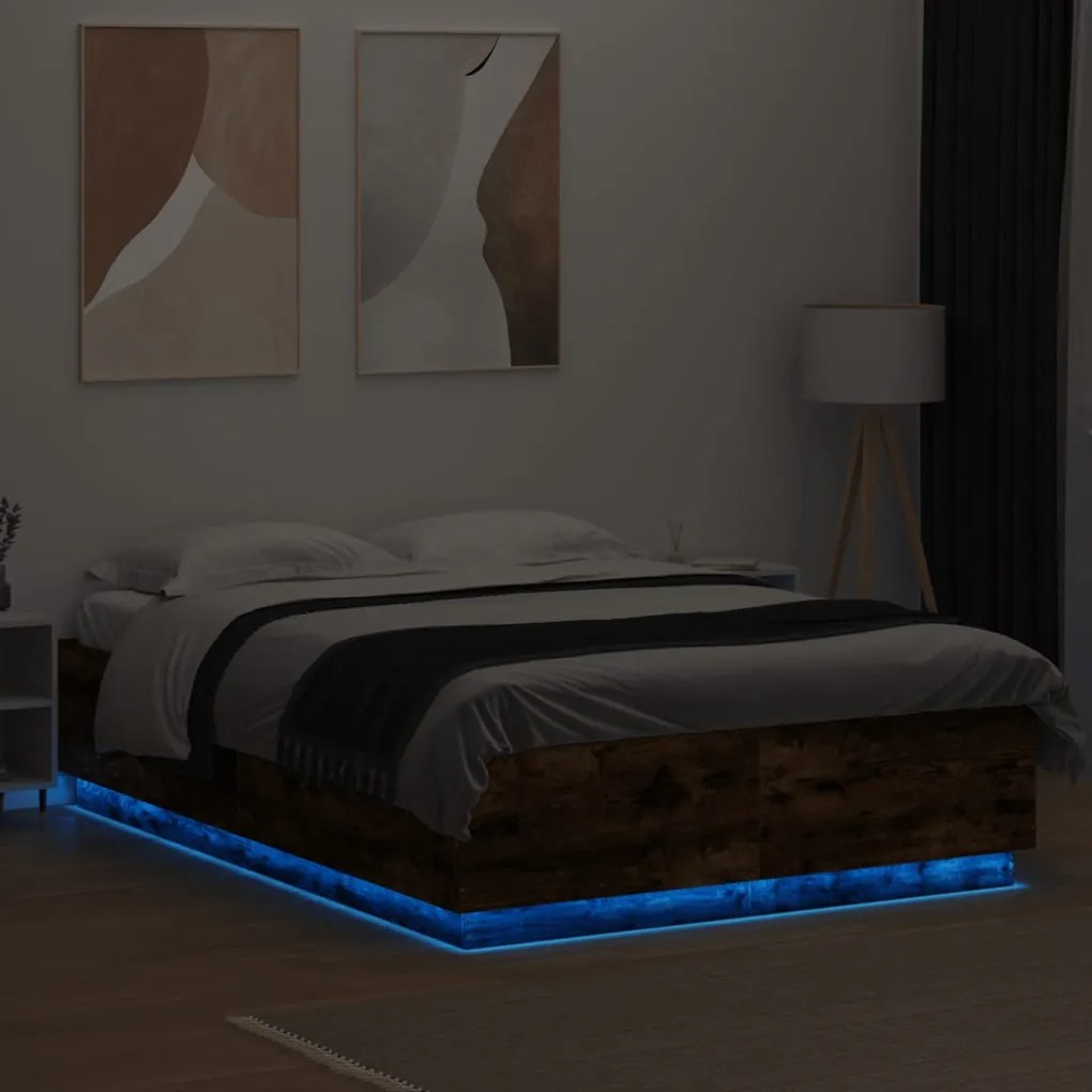 Rám postele s LED osvětlením kouřový dub 120 x 200 cm kompozit 3209622
