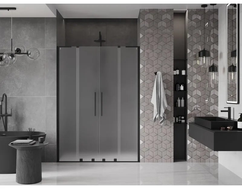 Mexen Velar L Duo, posuvné sprchové dveře do otvoru 150 cm, 8mm sklo námraza, černá matná, 871-150-003-32-70
