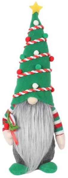 Velký vánoční skřítek s kloboukem ve tvaru vánočního stromku 37cm