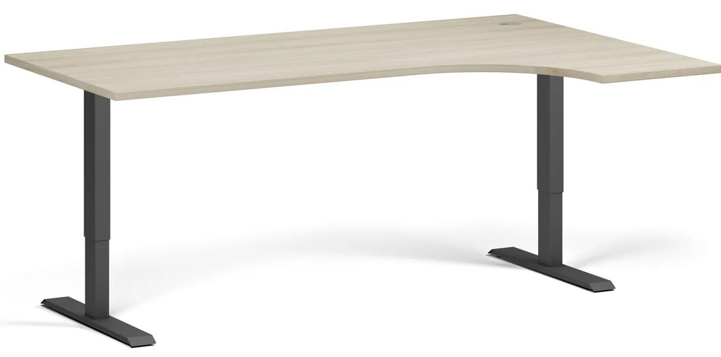 Rohový výškově nastavitelný stůl, 180x120 cm, 2 motory, L/P, černá podnož, dub přírodní
