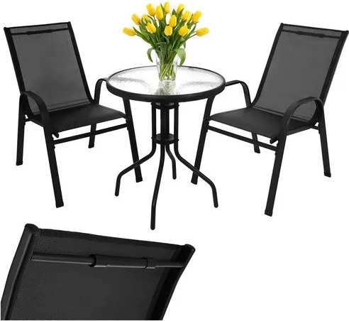 Balkonový set stůl + 2 židle černý Gardlov 27568