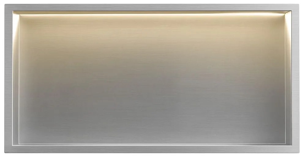 Rea Rea, LED polička na zapuštění 60x30x10 cm, 12W, 3000K, broušená ocel, REA-08544