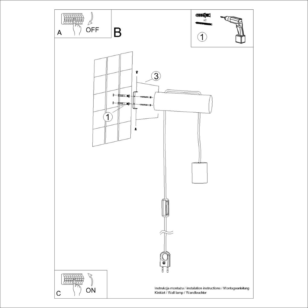 Sollux Lighting Nástěnné svítidlo NIMBI E27 s vypínačem