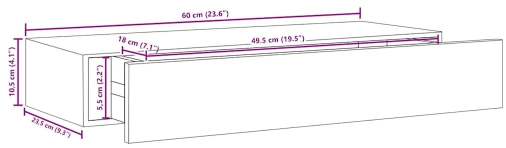 vidaXL Marketos Nástěnné police se zásuvkou 2 ks bílé 60 x 23,5 x 10 cm MDF