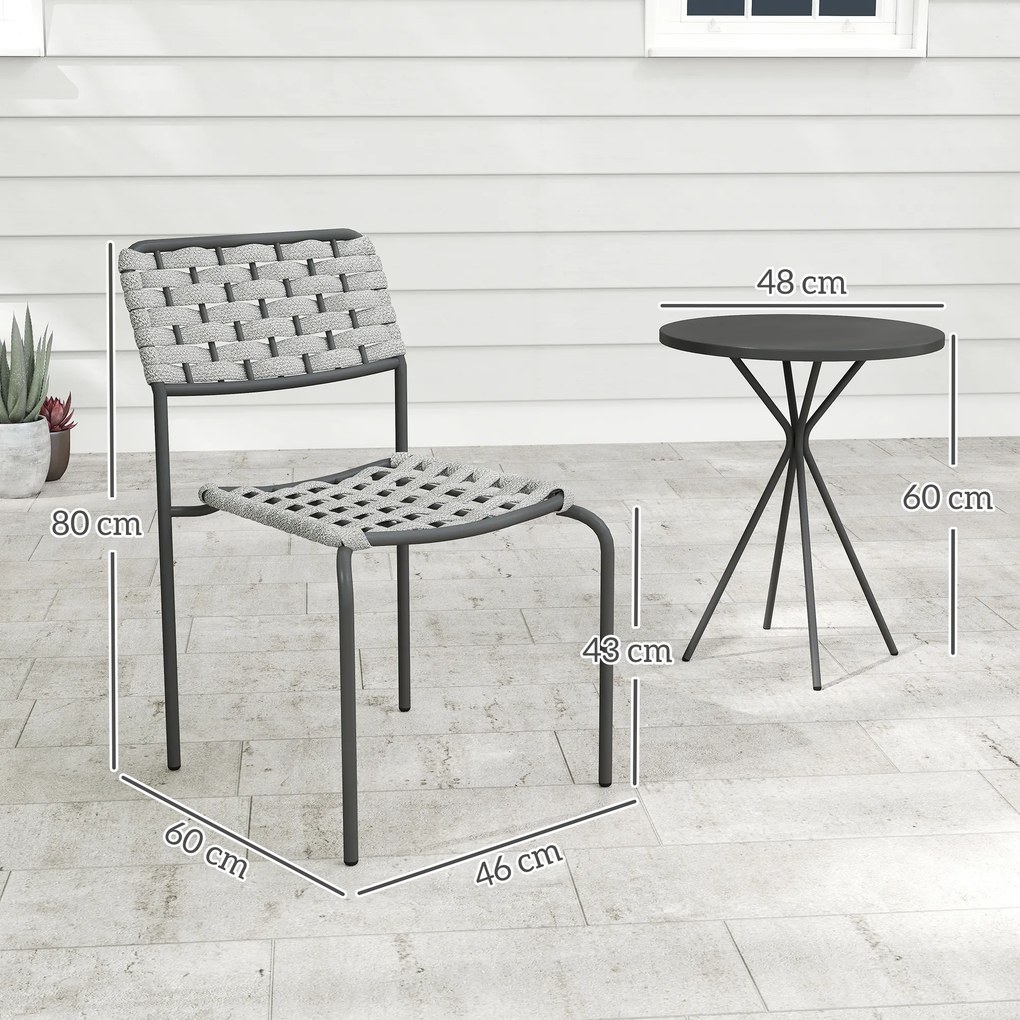 Outsunny Polyratanový zahradní nábytek, venkovní nábytek na balkon pro 2 osoby, 3-dílný, 2 židle, stůl šedý