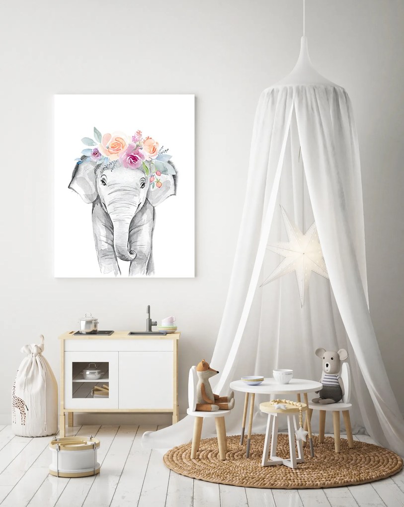 Dětský obraz - Slon s květinami 50 x 40 cm