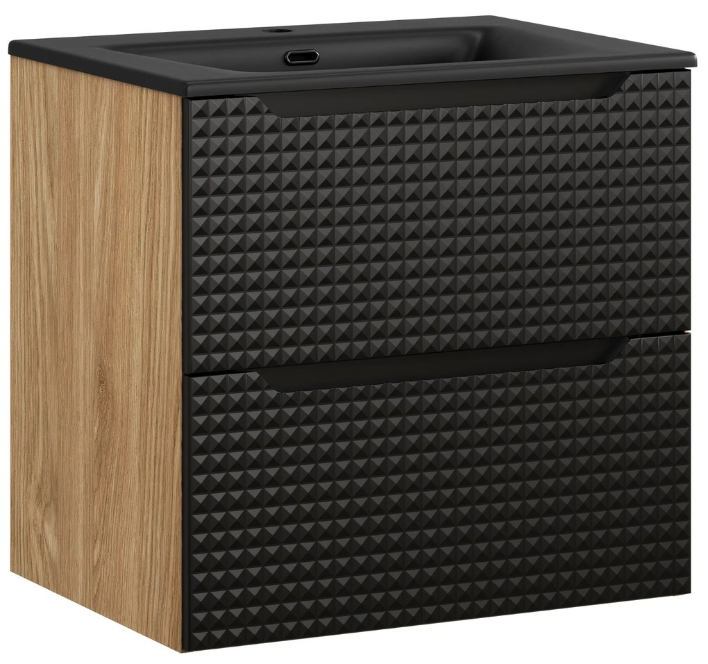 Comad Koupelnová skříňka s keramickým umyvadlem Luxor Black II 60 cm - černá mat