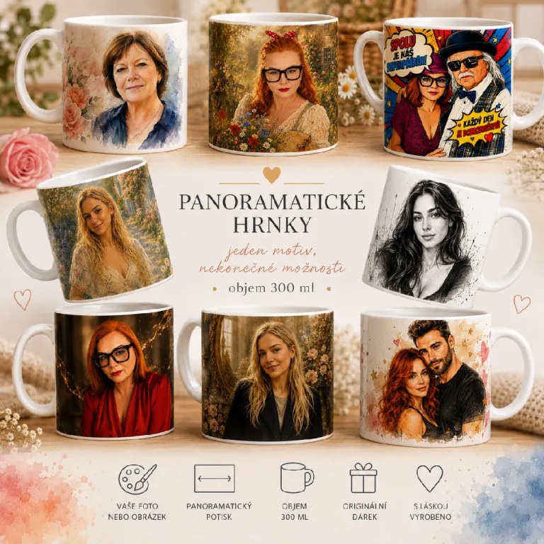 Hrnek s portrétem z vlastní fotografie – panoramatický potisk | 16 uměleckých stylů Styl portrétu:: Dramatický studiový portrét