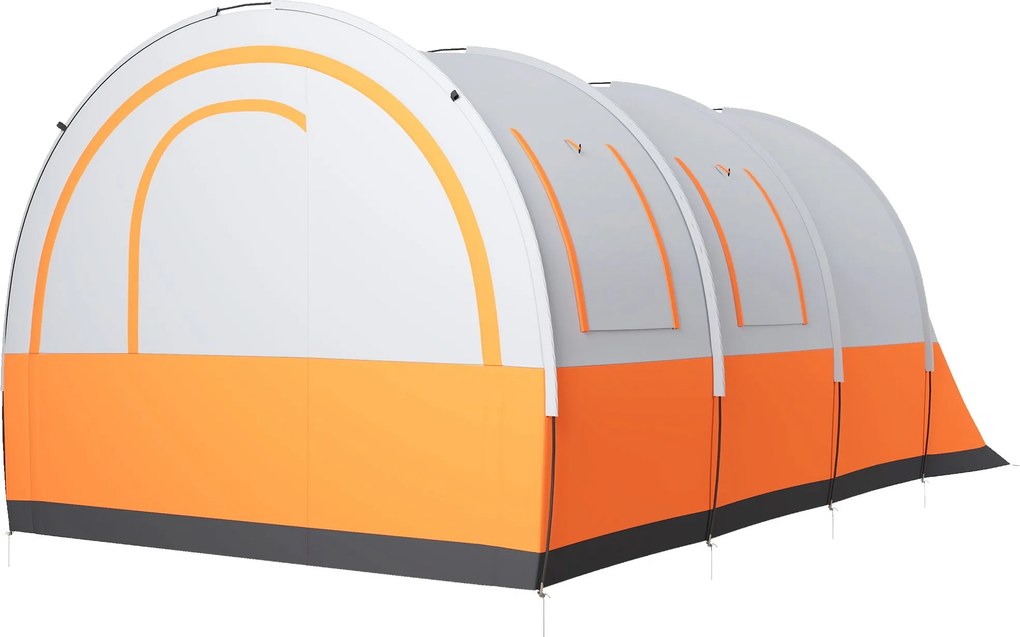 Stan Outsunny Tunnel pro 6 osob, s 2 pokoji, s držákem na lampu, skupinový stan s taškou, voděodolný rodinný stan 3000mm, pro zahradu a kempování, kré
