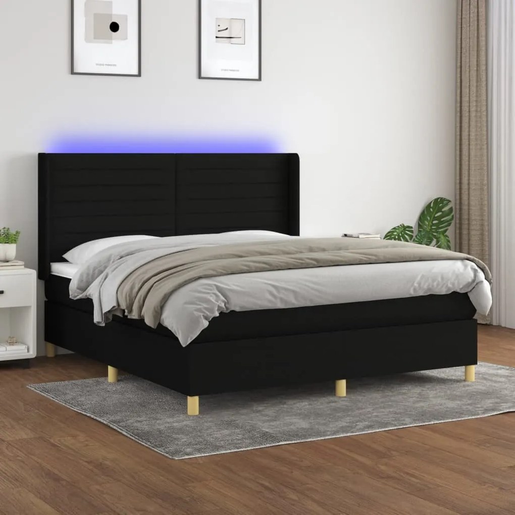 Box spring postel s matrací a LED černá 180x200 cm textil 3138975