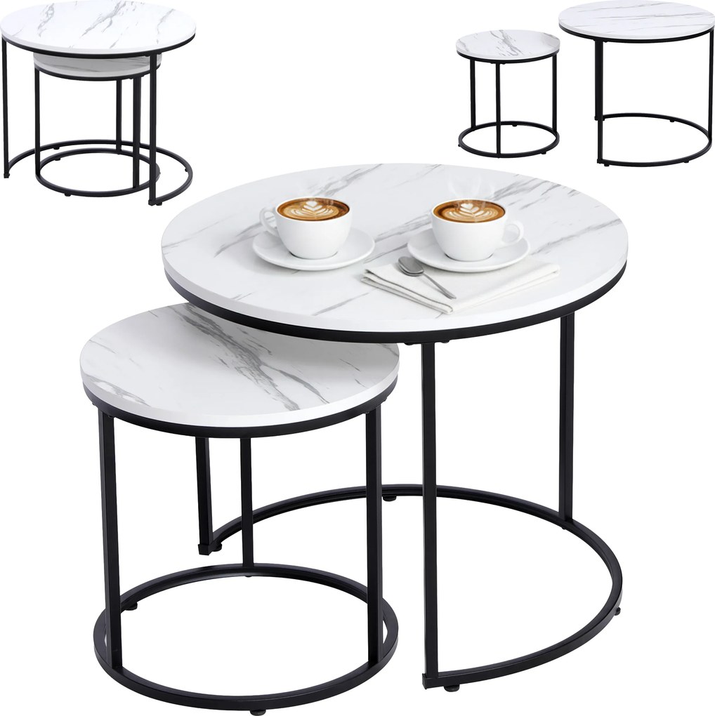Velaco Set 2 konferenčních stolků TIG-1 70, imitace bílého mramoru/černá