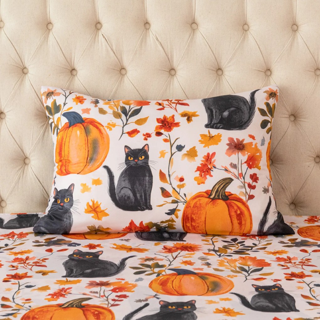 Povlak na polštář z mikrovlákna CATS AND PUMPKINS 50x70 cm, barevný