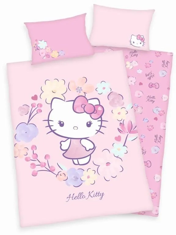 HERDING Povlečení do postýlky Hello Kitty květy Bio Bavlna Bio Bavlna, 100/135, 40/60 cm