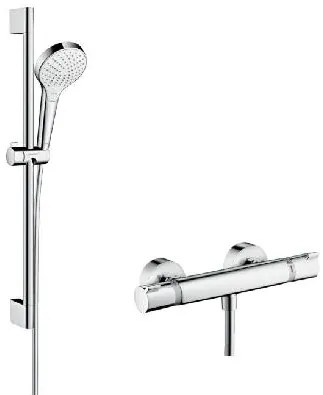 Hansgrohe Croma Select S - Sprchový set Vario s termostatem, 3 proudy, sprchová tyč 65 cm, bílá/chrom 27013400