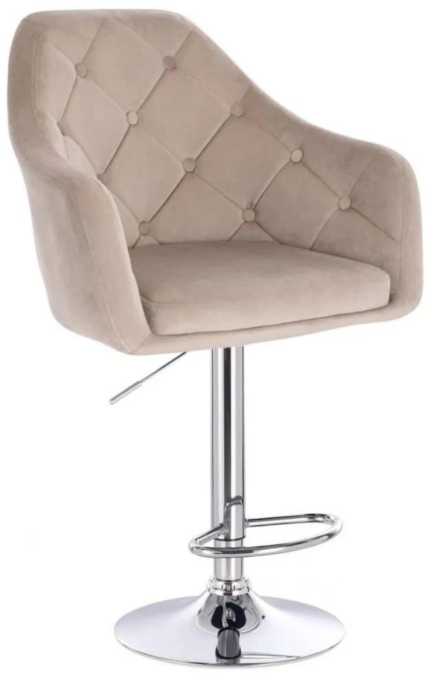LuxuryForm DESIGN Barová židle ANDORA VELUR na stříbrné kulaté podstavě - latte