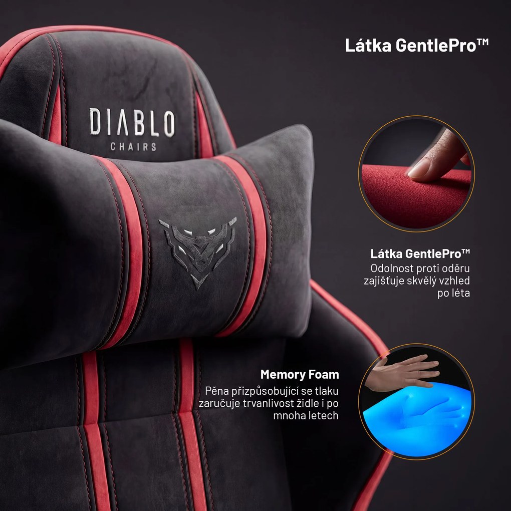 Látková herní židle černý-červený King Size: Diablo X-One 2.0 Bloody Mary