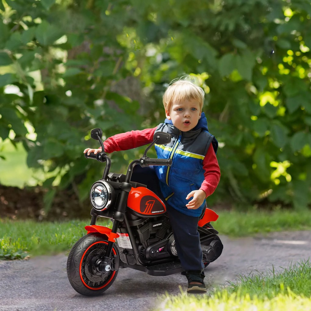 HOMCOM Elektrická motorka pro děti, 3 km/h, se 2 odnímatelnými tréninkovými koly, pro 1,5-3 roky, červená, bezpečné elektrické vozidlo
