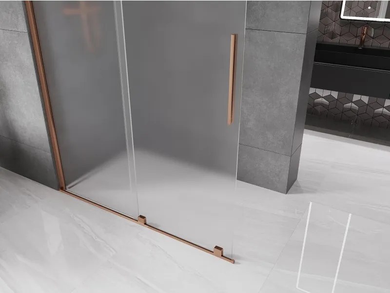 Mexen Velar, sprchová zástěna s posuvnými dveřmi Walk-in 140 x 200 cm, 8mm sklo námraza, růžové zlato, 871-140-000-33-60