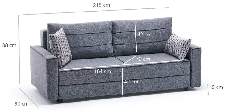 Designová rozkládací sedačka Sanjay 215 cm šedá