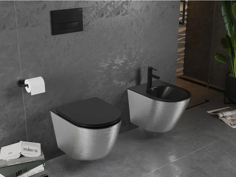 Mexen Lena, závěsný bidet 480x370x325 mm, černá matná - stříbrný vzor, 35224873