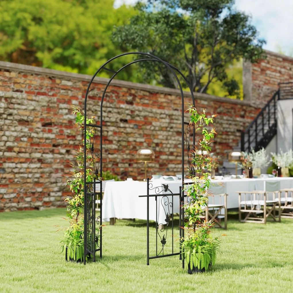 Zahradní oblouk Outsunny s brankou, trellis pro popínavé rostliny, kovový oblouk pro svatby a oslavy, 2,2x1 m, Černý