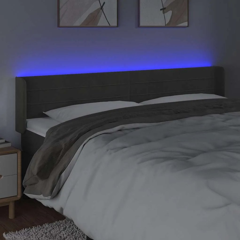 Čelo postele s LED tmavě šedé 183 x 16 x 78/88 cm samet 3123437