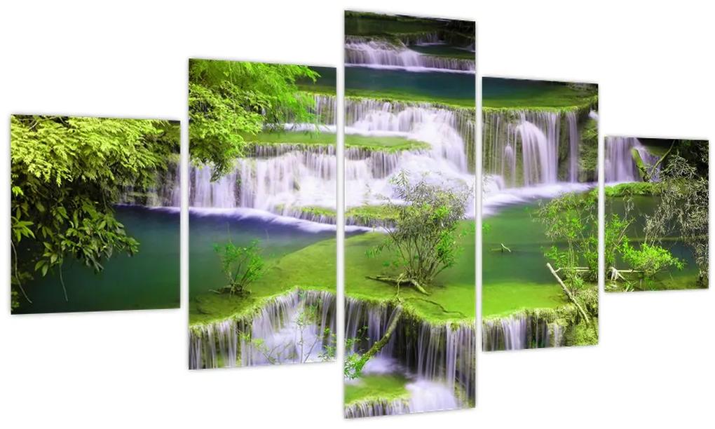Obraz - Vodopády Huay Mae Khamin, Kanchanaburi, Thajsko (125x70 cm)