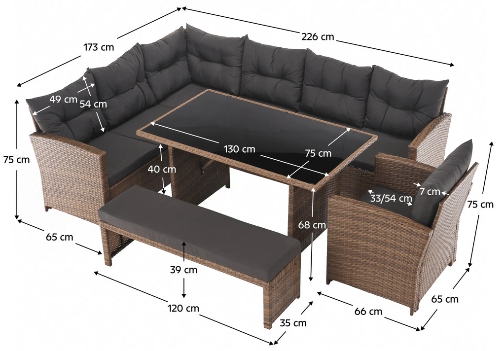 Kondela Zahradní ratanový set, šedohnědá/světle hnědá, SAGIR