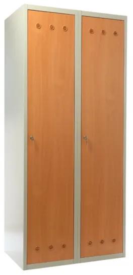 Kovová šatní skříňka s dřevěnými dveřmi, 80 x 50 x 180 cm, cylindrický zámek