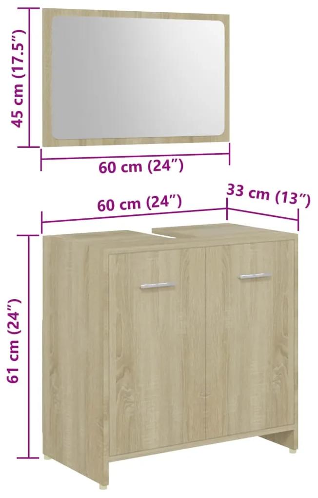 vidaXL 3dílná koupelnová sestava dub sonoma kompozitní dřevo