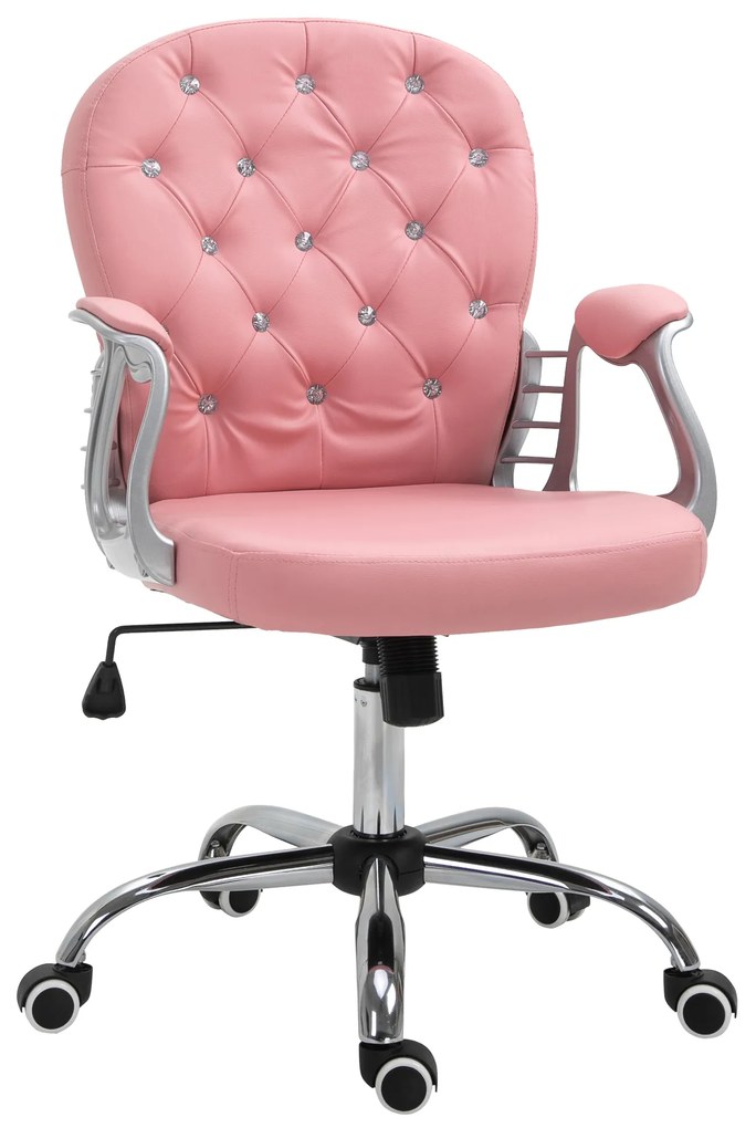 Kancelářská židle Vinsetto Manažerská židle s ergonomickým čalouněným opěrákem, růžová, PU, 59,5 x 60,5 95-105 cm | Aosom