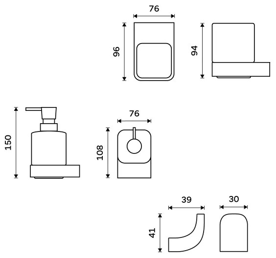 NIMCO NK set-31K-26 - Dávkovač mýdla, stojan na kartáčky a nástěnný háček NIKAU