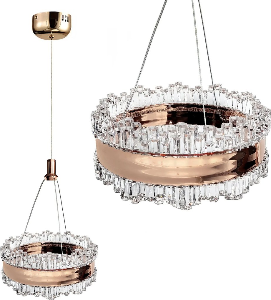 Toolight Toolight, LED křišťálový závěsný lustr 20cm, 14W, 3000K, LHJ099-CP, růžové zlato, OSW-60044