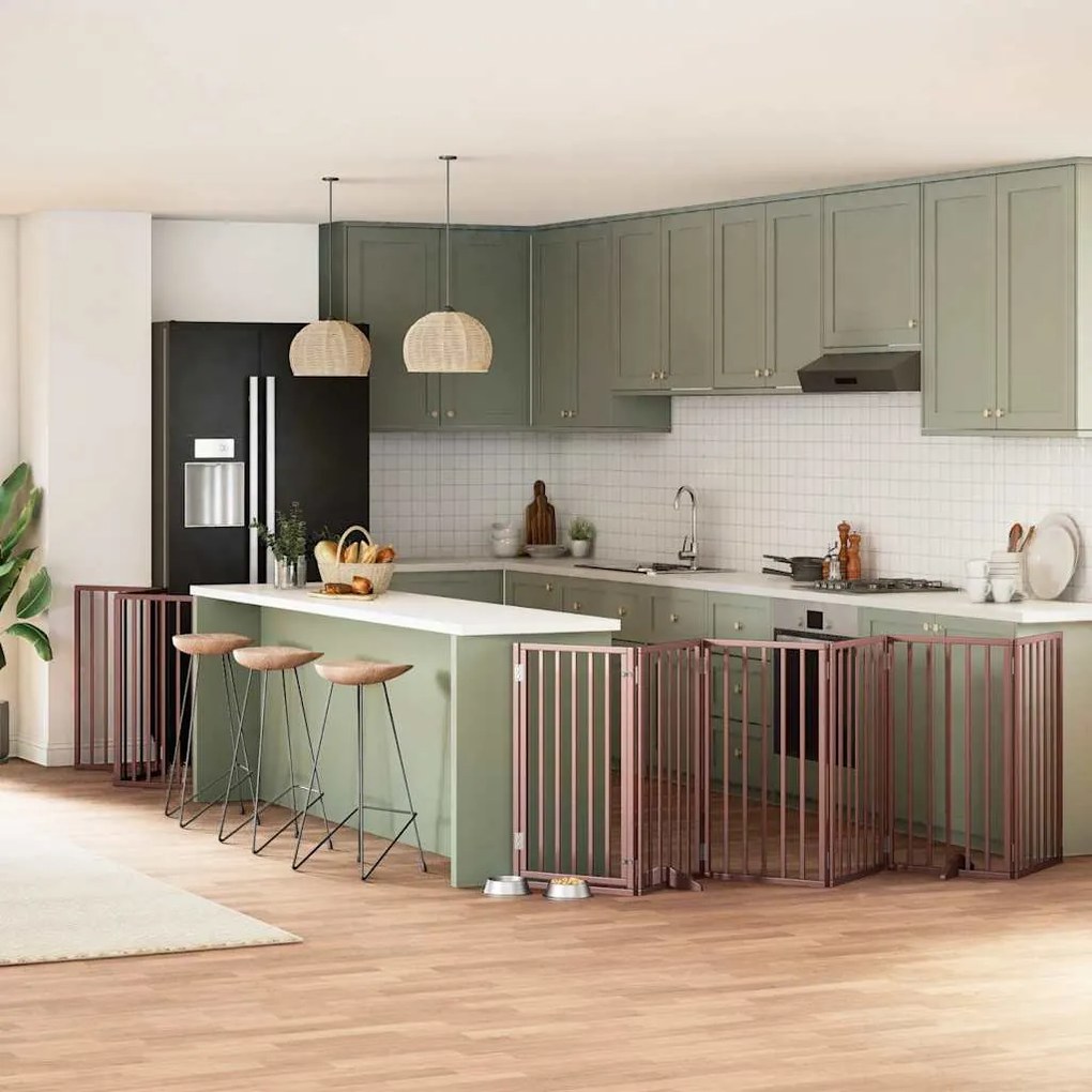 Zábrana pro psy s dvířky skládací 15 panelů hnědá 750 cm topol 3155552