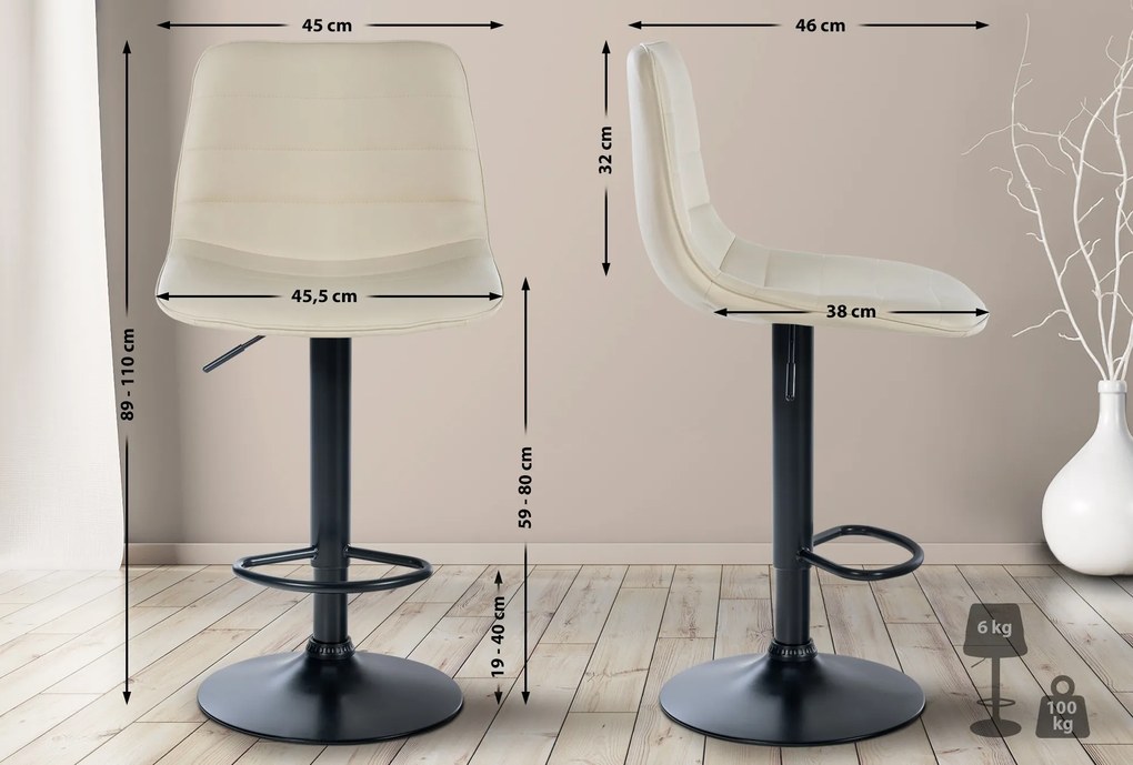 Barová židle Lex umělá kůže černá konstrukce – krémová