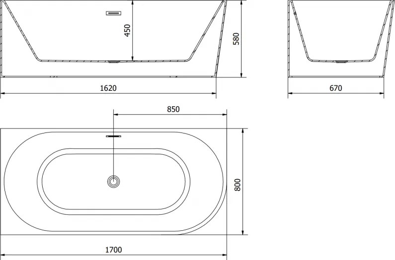 Mexen Mia, volně stojící rohová vana, lavá, 170 x 80 cm, bílá, broušený grafit přepad, 52691708000L-95