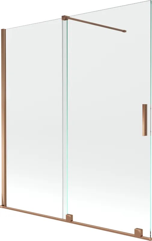 Mexen Velar, 2-křídlová posuvná vanová zástěna 150 x 150 cm, 8mm čiré sklo, růžové zlato, 896-150-000-01-60
