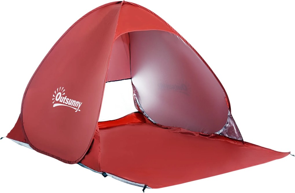 Outsunny Plážový Stan Pop Up Automatický Stan s Okýnkem UV Ochrana Přenosný Pop Up Stan, Plážový Stan Sluneční Clona pro 2-3 Osoby Malá Velikost Balen