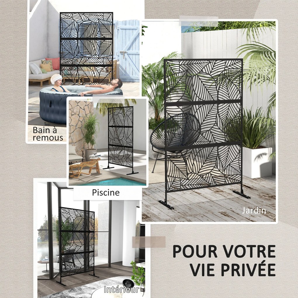 Dekorativní panel pro venkovní použití Outsunny s větrem rozkládající se listovou vzorem - 122 x 45 x 198 cm, černý | Aosom