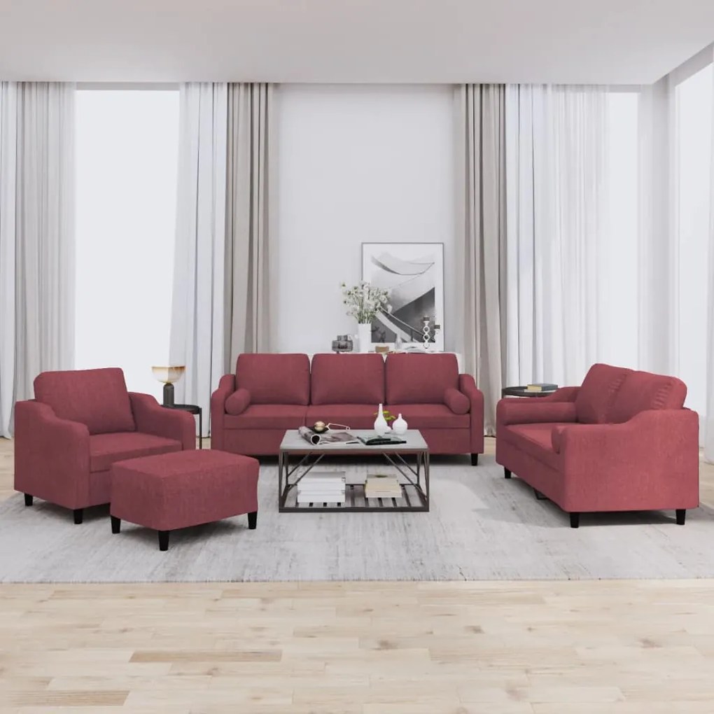 4dílná sedací souprava s polštáři vínová textil 3201800