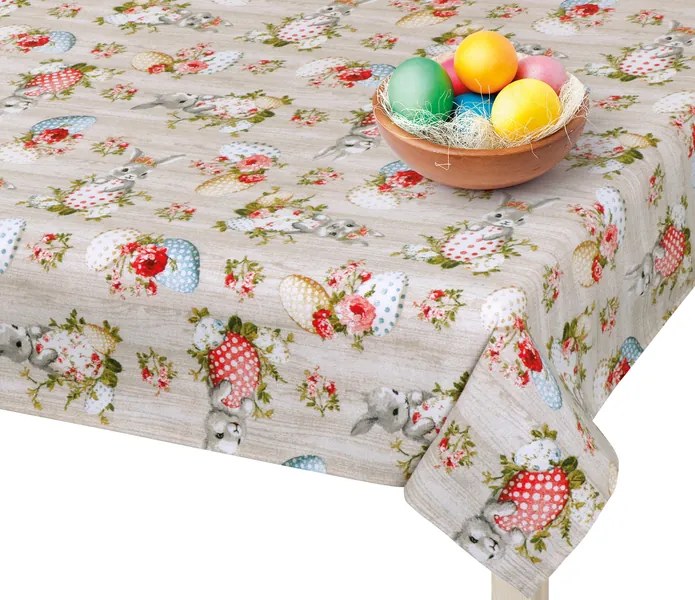 Bellatex Ubrus Velikonoce Zajíček béžová, zelená, červená rozměr 70x70 cm